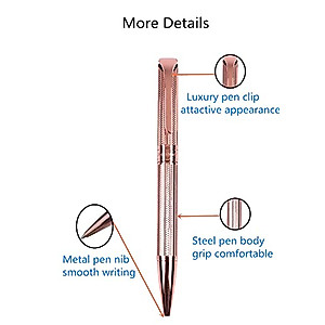 Penneed Ballpoint Pen with Gift Box, Retractable Pen for Men Women Executive Business Office School Supplies, Refillable 1.0mm Black Ink B5 (Rose Gold)