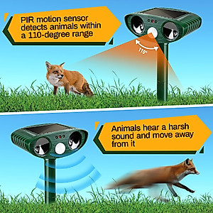 Gebatule 4 Pack Ultrasonic Animal Repellent Outdoor Deer Repellent Devices Solar Animal Repeller Motion Activated Deterrent to Scare Cat Squirrel Rabbit Raccoon Skunk