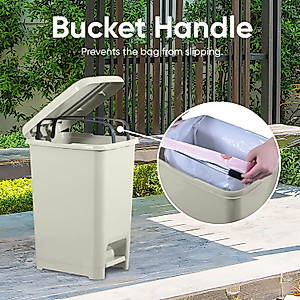 Superio Slim Trash Can with Foot Pedal, 64 Qt., Large Step On Trash Can, Durable Plastic Garbage Can with Removable Bucket, Kitchen Waste and Recycling Bin 16 Gallons, Greige