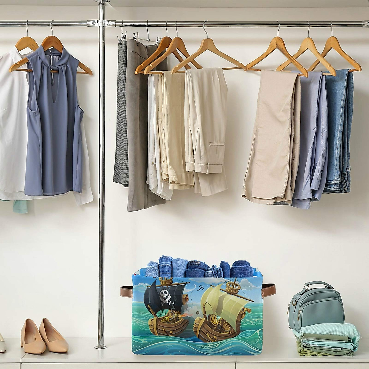 HANZHY Pirate Ship Large Fabric Storage Bins Foldable Cube Storage Bag Storage Basket with Handle for Closet Shelves Clothes Toys one size x 1