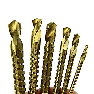 6pcs Titanium Twist 3-8mm Saw Drill Bit Set with Center Punch Tool, High Speed Steel Pulling Carpenter Wood Metal Plastic Cutting Hole Sawtooth Twist Bits Groove Drills Tool