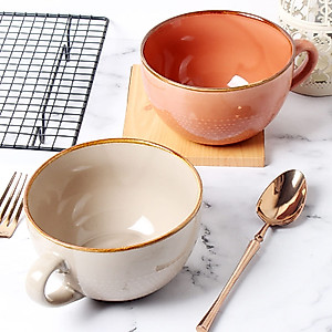 EISTEE Cereal Bowl,soup bowl,tea bowl,Large Soup Cup Ceramic Breakfast Bowl with Handle, 700ml Cereal Soup Bowl, Pumpkin Soup and Salad. Dishwasher, Microwave and Oven are Safe.-red (Color : Cream)