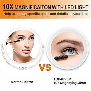 TOP4EVER 8" Magnifying Mirror with Light Lighted Makeup Mirror with Magnification ，Flexible Magnifying Mirror with Suction Cups