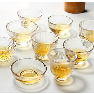 Rikyo 6 Pcs Sake Tea Cups,Heat Resistant Glass Teacup,Mini Espresso Cups,Kung Fu Tea Set,Small Chinese Tea Cup,50ml 1.69 Oz No Handles,Handmade Japanese Cold Sake Sushi Wine Tea Cup