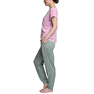 Hanes Women's Short Sleeve Top and Jogger Pajama Pants, Pink/Dot, Large