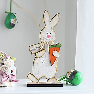 RoseCraft Easter Decorations, 3Pcs Rustic Wooden Bunny/Carrot Table Sign Decor for The Tabletop Centerpiece Rabbit Crafts Gift, for The Home Office Desk Birthday Party Supplies Spring Decorations.