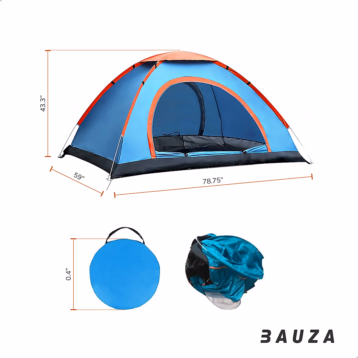 BAUZA 3-4 Person Pop Up Waterproof Tent, Spacious Interior, Easy Setup, Ideal for Camping and Hiking