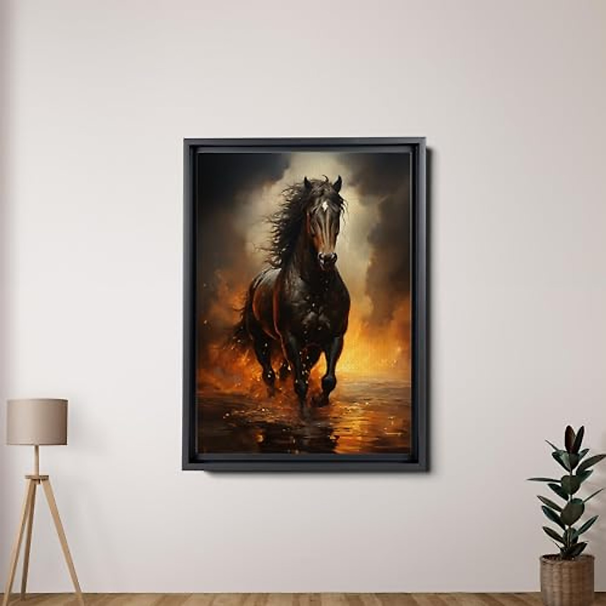 Majestic Black Stallion Galloping In The Clouds, Black Horse On Salt Flats, Canvas Print, Black Horse Print, Black Horse Wall Art, Wall Art, Art Decor