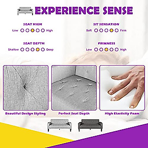 TYBOATLE 62" W Loveseat Sofa w/ 2 USB Charger Ports and 2 Cupholders, Mid-Century Modern Tufted Linen Fabric Small Love Seat Couches for Compact Living Room, Bedroom, Apartment, Dorm (Light Grey)