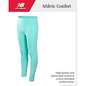 New Balance Girls' Legging Set - 4 Piece Short Sleeve T-Shirt and Leggings Set (7-16), Size 10-12, Surf/White/Grey