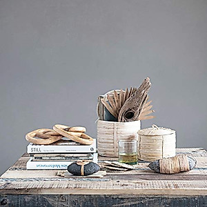 Creative Co-Op Hand-Woven Grass & Date Leaf Lids, Set of 3 Basket, Natural, 3