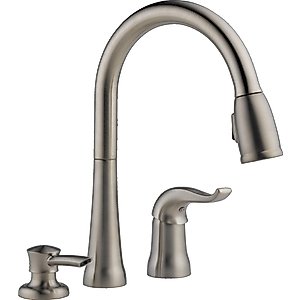 Delta Faucet Kate Pull Down Kitchen Faucet Brushed Nickel with Pull Down Sprayer, Kitchen Sink Faucet, Faucet for Kitchen Sink, Soap Dispenser, Stainless 16970-SSSD-DST