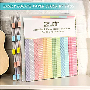 Caydo Scrapbook Paper Storage Organizer with 60 Sticky Index Tabs, 10 Pack Plastic Paper Storage Bag for Holding 12 x 12 Inch Scrapbook Paper Cardstock Vinyl Paper and Paper File