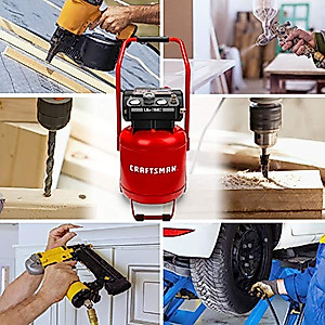 Craftsman Air Compressor, 10 Gallon Peak 1.8 Horsepower Oil-free Compressor, Max 150 PSI, Vertical Compressor Air Tools, Model: CMXECXA0331042, Red