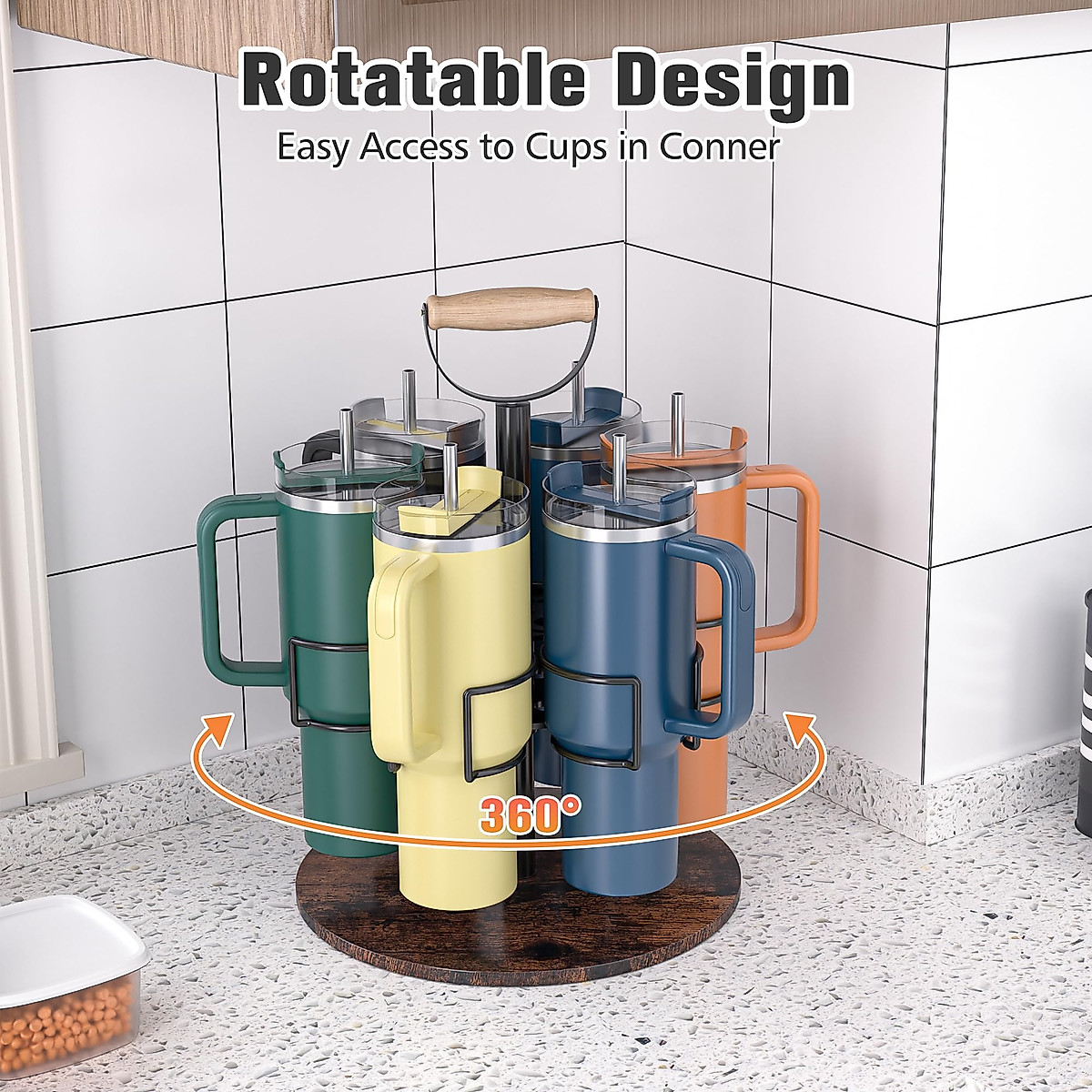 Liuoud Water Bottle Organizer Holder Compatible for Stanley Cup and Straw, Rotatable Cup Holder Rack, Tumbler Lazy Susan Organizer for Kitchen Organizer and Storage, Accessories for Stanley Cup