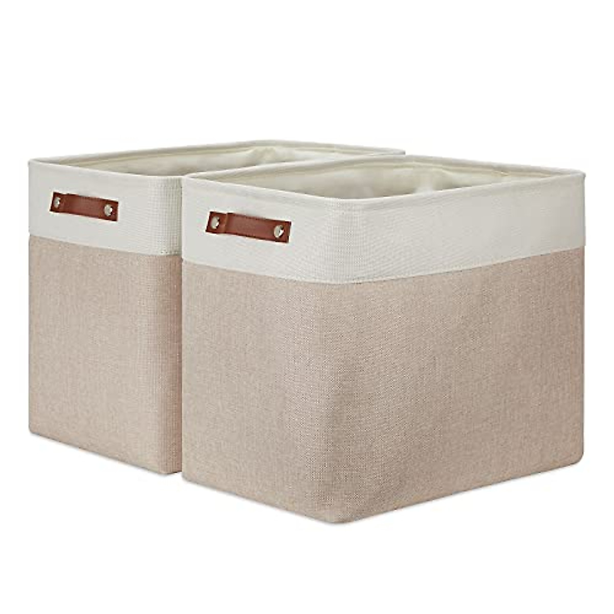 DULLEMELO Collapsible Bundle Baskets 2 Large Baskets 17"x12"x15" + 2 Narrow Baskets 15"x6"x5.5"（White&Khaki)
