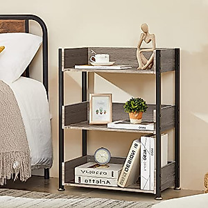 VECELO 3-Tier Bookcase,Small Storage Shelves,Industrial Shelving Unit for Living Room,Bedroom,Classroom,Brown