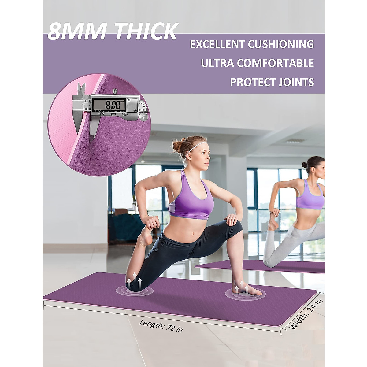 innhom Women 1/3 inch Thick Yoga Mat for Men Exercise Mat Workout Mat for Yoga Pilates Home Gym Non Slip with Carrying Strap, Dark Purple/Pink