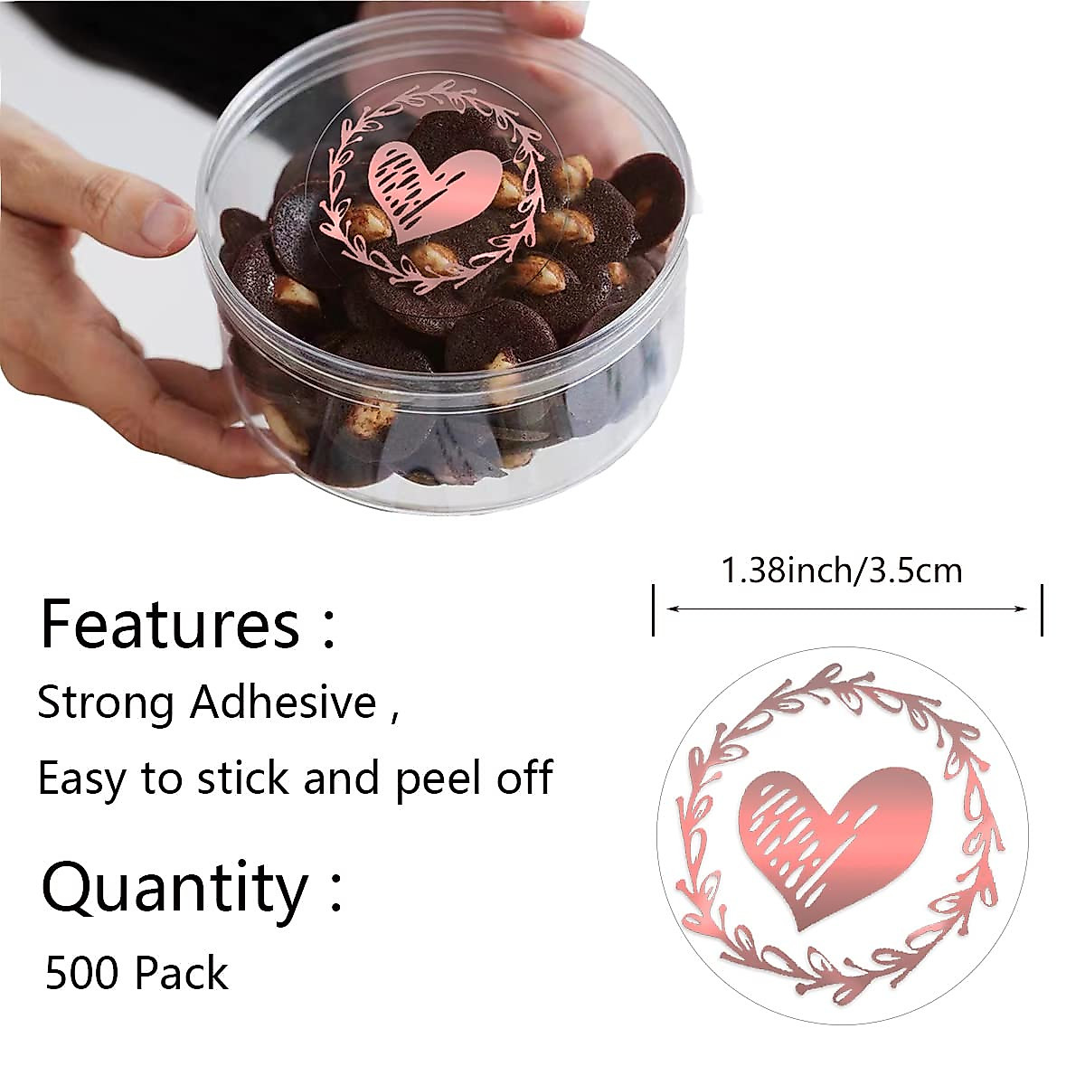 Timnod 500 Pieces Clear Bronzing Envelope Seal Stickers, Elegant Heart Wedding Stickers, 1.4 Inch Round Sealing Sticker for Wedding Invitations/Greeting Cards/Party Favors, Self-Adhesive (Rose Gold)