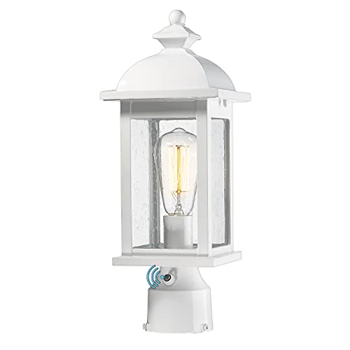 FEMILA Dusk to Dawn Outdoor Post Light, Waterproof Pole Lantern Light Fixture, Exterior Lamp Posts Outdoor Lighting for Garden Patio Yard Pathway Driveway, Seeded Glass Panel, 4FD54P-PC WH