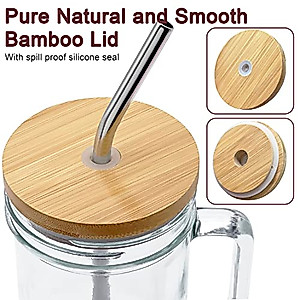 4-Pack 24oz Glass Tumbler Cups with Handle, Bamboo Lids, and Straws - Reusable Mason Jar Drinking Glasses for Iced Coffee, Smoothies, Beer, Juice, and Tea