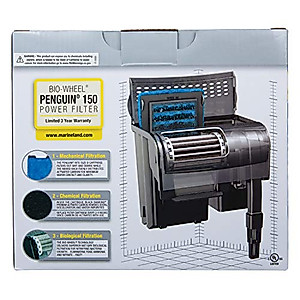 Marineland Penguin Bio-Wheel Power Filter 150 GPH, Multi-Stage Aquarium Filtration,black