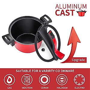 swiflon 5.8 Quart Nonstick Cast Aluminum Stock Pot, Cooking Pot with Easy Lock Low Pressure Lid, with Stainless Induction Base