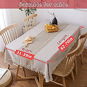 Vonabem Table Cloth Tassel Cotton Linen Table Cover for Kitchen Dinning Wrinkle Free Tablecloths Rectangle/Oblong (58''x86'', 6-8 Seats, Grey)