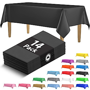 14 Pack Premium Black Plastic Tablecloth - 54 x 108 in. Disposable Rectangle Plastic Table Cloth - Decorative Rectangle Table Cover Smooth Tablecloth - Disposable Table Cloths For Parties, Weddings