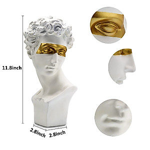 aboxoo David Statue of Greek Statues for Home Decor,Classic Bust Statue White and Gold,Resin Figurines for Office Classic Greek Mythology Decor, Resin Figurines for Office Shelf Decor(White)