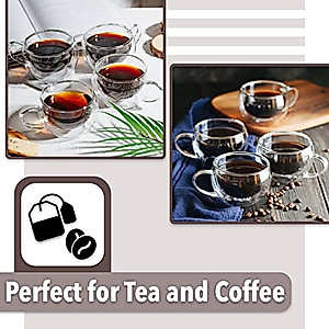 BTaT- Insulated Espresso Cups, Glass Tea Cups, Set of 4 (6 oz, 180 ml), Glass Coffee Mugs, Espresso Cups, Double Wall Glass Cups, Latte Cups, Tea Glasses, Latte Mug, Espresso Glass
