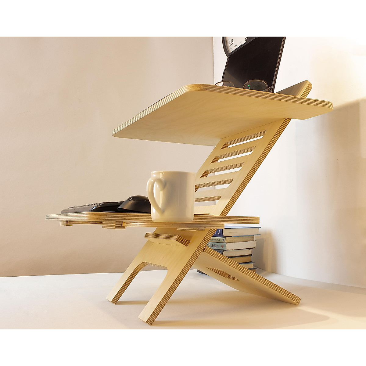 WOODCHES Adjustable Jumbo Wood Laptop Stand, Standing Desk Converter, Workstation Deskstand, Handmade Birch Plywood Tabletop, Home Office