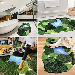 THRILRUG 20x35 Inch 3D Moss Rug,Shag Carpet Leaf Area Bathroom Rugs Non Slip Bath Mat Tufted Rug,Ultra Soft Washable Children Play Plant Leaves Shaped Kids Pets Floor Mat for Bedroom,Living Room Green