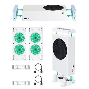 Cooling Stand for Xbox Series S, ZAONOOL Four Cooling Fan Cooler System, Top and Bottom Dual Cooling Fan, Low Noise, 3 Gears Adjustable Speed 2300/2800/3200RPM with LED Indicator and 4 Extra USB Ports