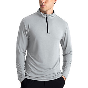 CARWORNIC Men's Long Sleeve Athletic Shirts Quarter Zip Pullover Quick Dry Active Sports Sweatshirt for Outdoor Running Workout Gym Golf Work Shirts Sliver Grey