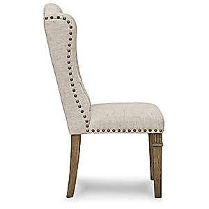 Signature Design by Ashley Markenburg 20" Retro Tufted Upholstered Dining Side Chair with Nailheads, Set of 2, Beige & Dark Brown
