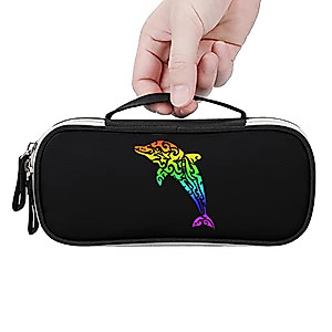 Rainbow Dolphin Printed Pencil Case Bag Stationery Pouch with Handle Portable Makeup Bag Desk Organizer