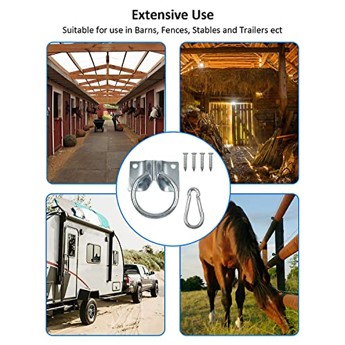 Nahntaipy Horse Tie Ring, Horse Cross Ties Set of 4 with Spring Snap Hook Carabiners, for Horse Stall Guards Blocker Hitching Barn Supplies 2 inch