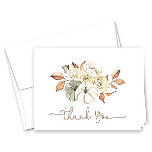 InvitationHouse Fall Floral Pumpkin Thank You Cards – Set of 50