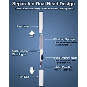 Bluetooth Earbuds Cleaning Pen, Cleaner Kit Compatible for Airpods Wireless Earphones, Cleaning Pen with Soft Brush, Earbud Cleaning Tools for Earphones Charging Ports (White)