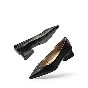 DREAM PAIRS Womens Adina Chunky Heels Closed Toe Low Block Work Shoes Pointed Toe Dress Comfortable Wedding Pumps, Black-Stone - 7.5 (SDPU2321W)