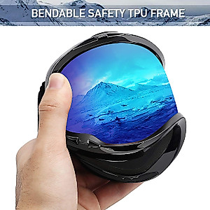 Juli Ski Goggle/Snow Snowboard Goggles for Men, Women & Youth - 100% UV Protection Anti-Fog Dual Lens(Black Frame/7.9% VLT Blue Len)