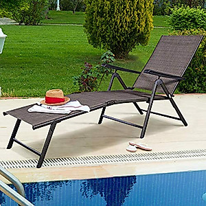 Tangkula Set of 2 Patio Adjustable Chaise, 5 Back & 2 Leg Positions Adjustable Textiline Outdoor Reclining Lounger Chairs, Suitable for Lawn, Poolside, Garden Yard and Beach