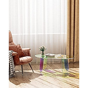 KSacry Acrylic Coffee Tables Modern Accent Night Stand Iridescent Table Coffee Table Side Table Round End Table Modern Chic Desk-Living for Office Home Decor (4 Legs Style, 37.4"L X 19.7"W X 13.8"H)