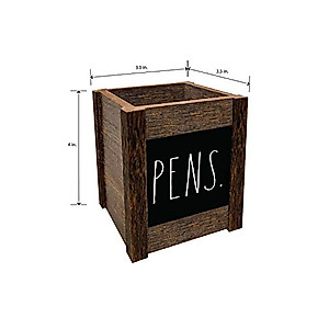 Rae Dunn Pencil Cup - Wooden Pen Holder and Desktop Organizer - Small Rustic Wood Desk Top Caddy for Office Accessories and Supplies - Organization for Home, School, Classroom, Work (Dark Brown)