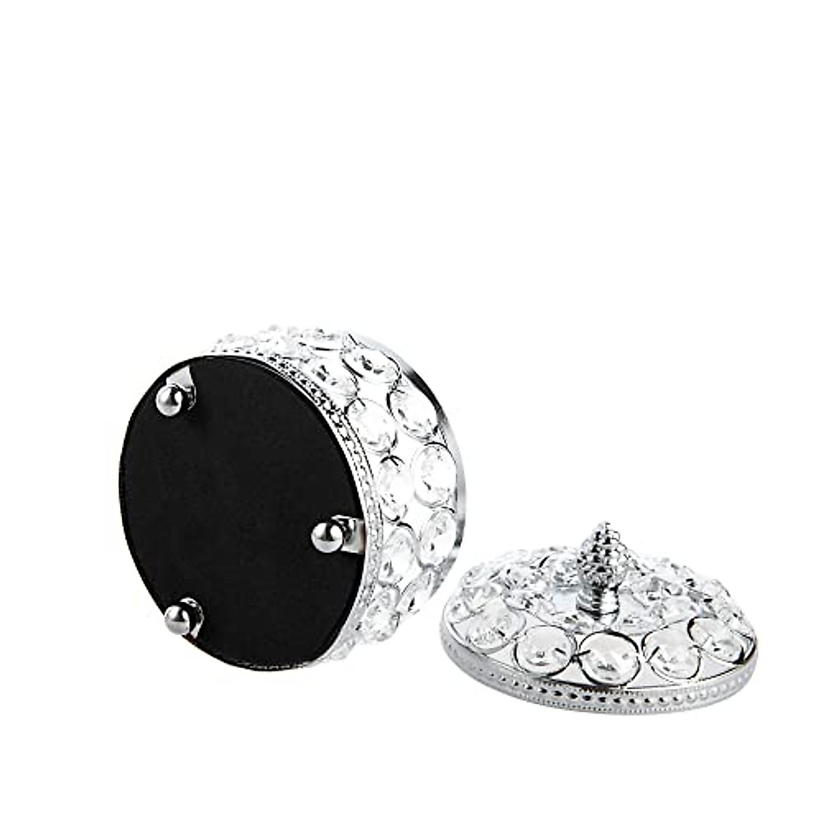 Feyarl Clear Crystal Jewelry Trinket Box Organizer Earrings Rings Treasure Storage Keepsake with Glass Mirror Surface Inside for Dresser Room Deco Valentine Christmas Birthday Gift (Silver)