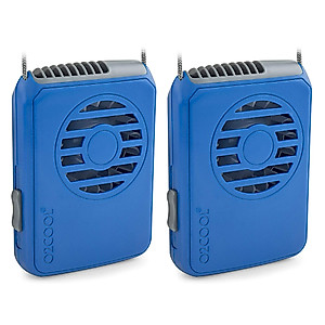 O2COOL Battery Powered Deluxe Necklace Fan For Personal Cooling With Adjustable Lanyard (Blue) 2 Pack