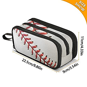 J JOYSAY Baseball Leather Pencil Case Large Big Capacity Pencil Bag for Girls Boys Pen Bag Marker Organizer Bag for Kids Teens Student Adults