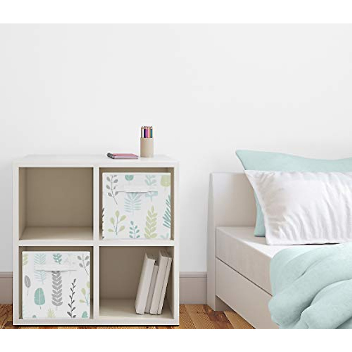 Sweet Jojo Designs Blue Tropical Leaf Foldable Fabric Storage Cube Bins Boxes Organizer Toys Kids Baby Childrens - Set of 2 - for The Turquoise Grey Green Botanical Rainforest Jungle Sloth Collection