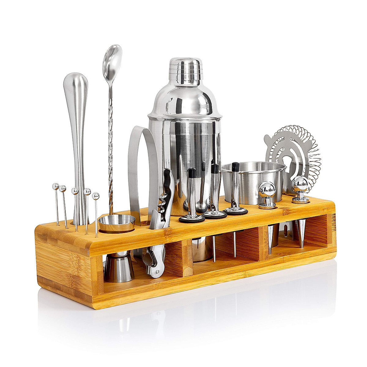 Maxam 24 Piece Bartender Set - Cocktail Shaker, Muddler, Liquor Mixing Kit, Bar Tools